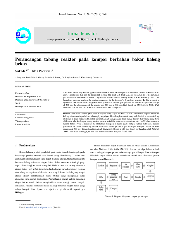(PDF) Perancangan Tabung Reaktor pada Kompor Berbahan Bakar Kaleng Bekas