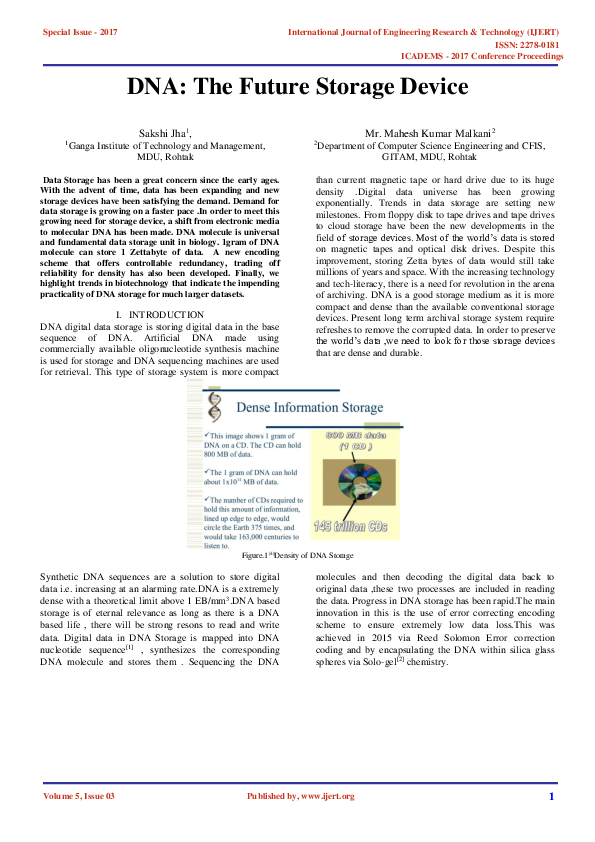 (PDF) DNA: The Future Storage Device