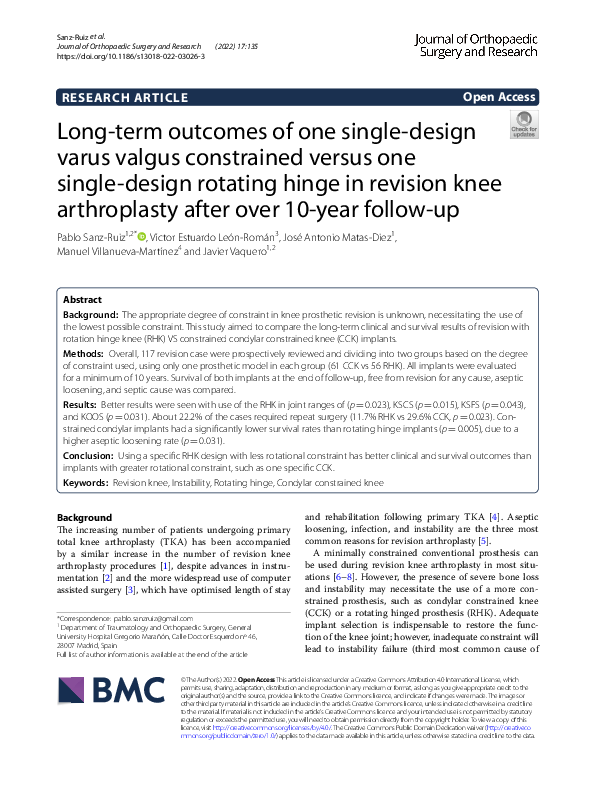 (PDF) Long-term outcomes of one single-design varus valgus constrained ...
