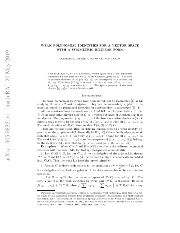 (PDF) Weak polynomial identities for a vector space with a symmetric ...