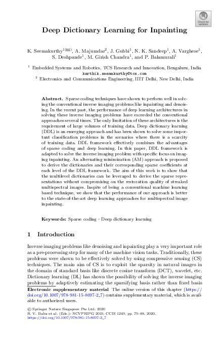 (PDF) Deep Dictionary Learning for Inpainting