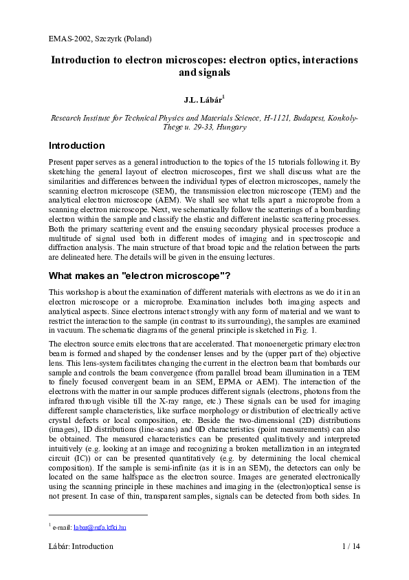 (PDF) Introduction to electron microscopes: electron optics ...