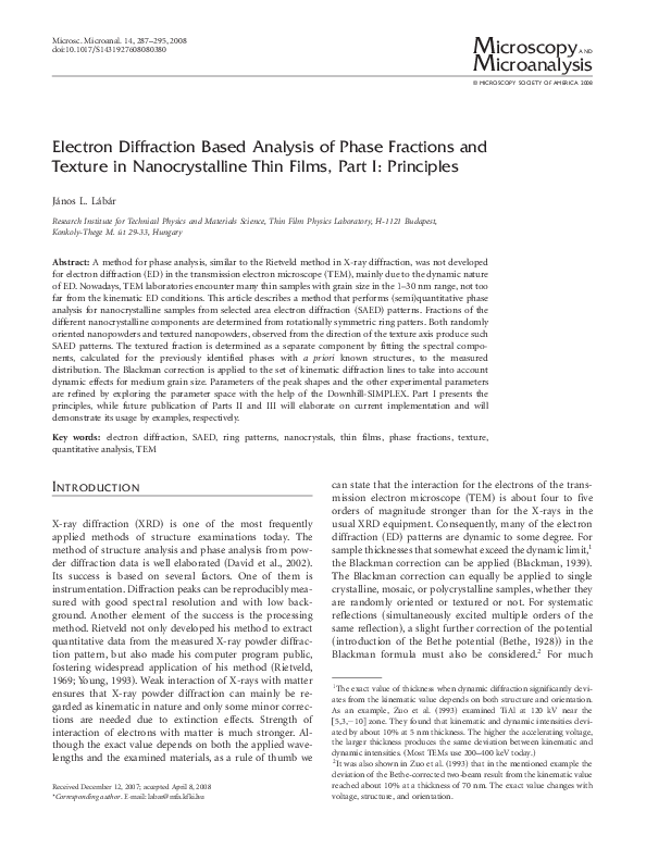 (PDF) Electron Diffraction Based Analysis of Phase Fractions and Texture in Nanocrystalline Thin ...