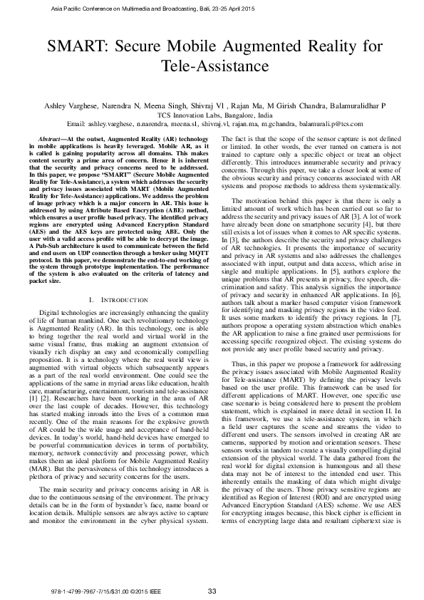 (PDF) SMART: secure mobile augmented reality for tele-assistance