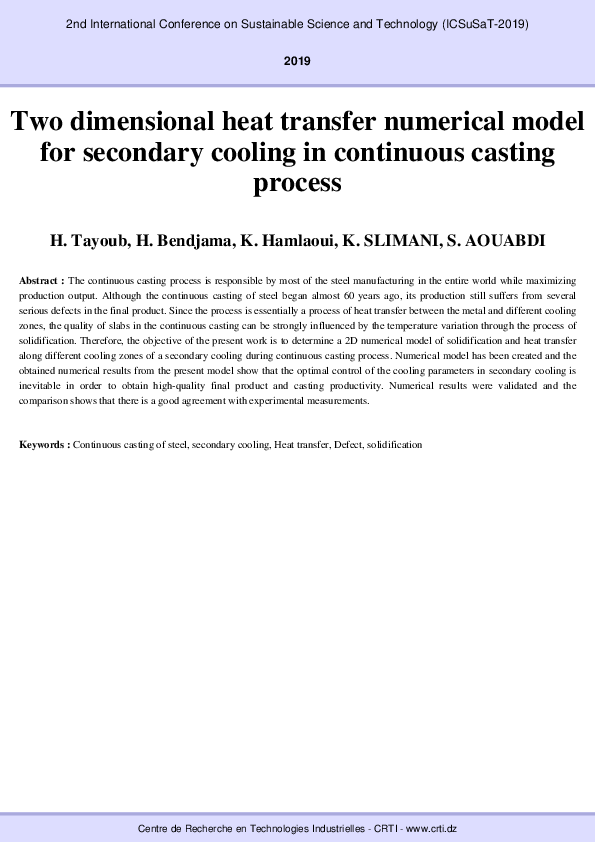 (PDF) Two dimensional heat transfer numerical model for secondary cooling in continuous casting ...