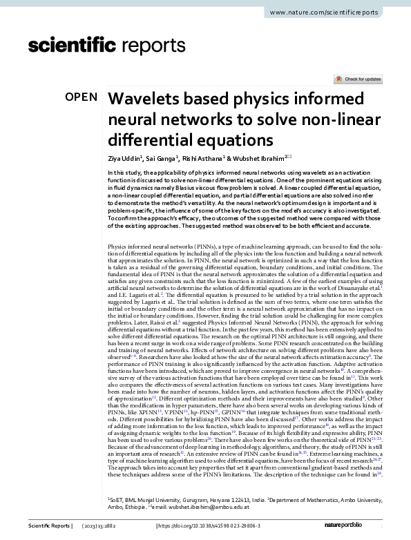 Pdf Wavelets Based Physics Informed Neural Networks To Solve Non Linear Differential Equations