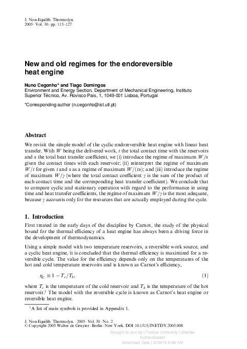 (PDF) New and old regimes for the endoreversible heat engine