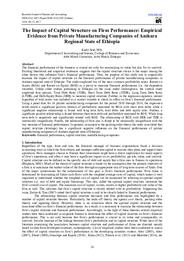 (PDF) The Impact of Capital Structure on Firm Performance: Empirical Evidence from Private ...