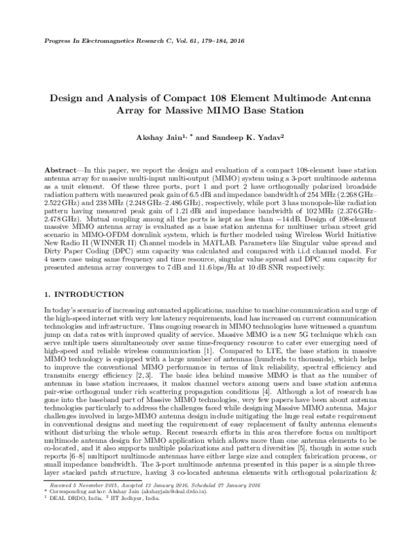 (PDF) Design and Analysis of Compact 108 Element Multimode Antenna Array for Massive Mimo Base ...
