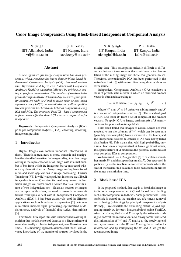 (PDF) Color Image Compression Using Block-Based Independent Component Analysis | SANDEEP KUMAR ...