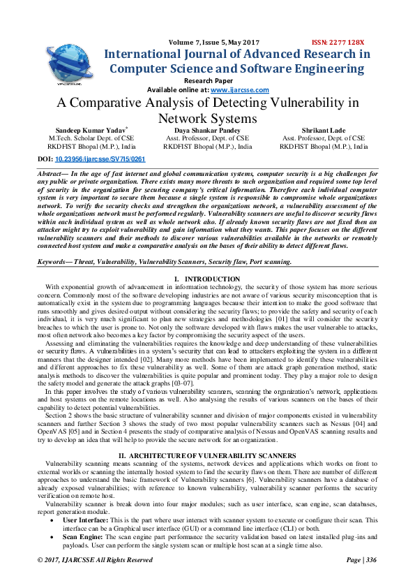 Pdf A Comparative Analysis Of Detecting Vulnerability In Network Systems 0691