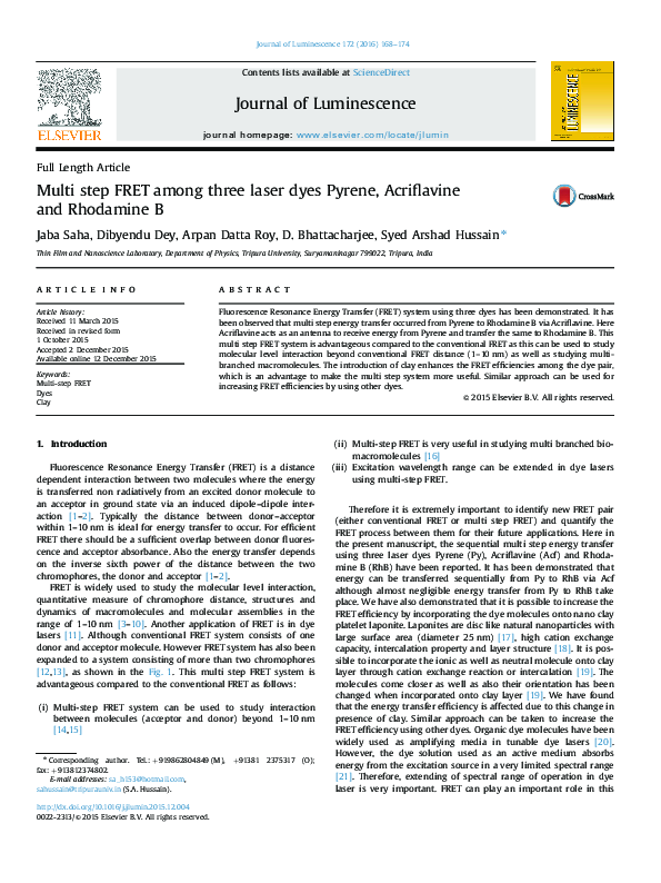 (PDF) Multi step FRET among three laser dyes Pyrene, Acriflavine and ...