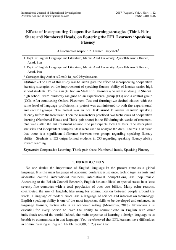 (PDF) Effects of Incorporating Cooperative Learning strategies (Think ...