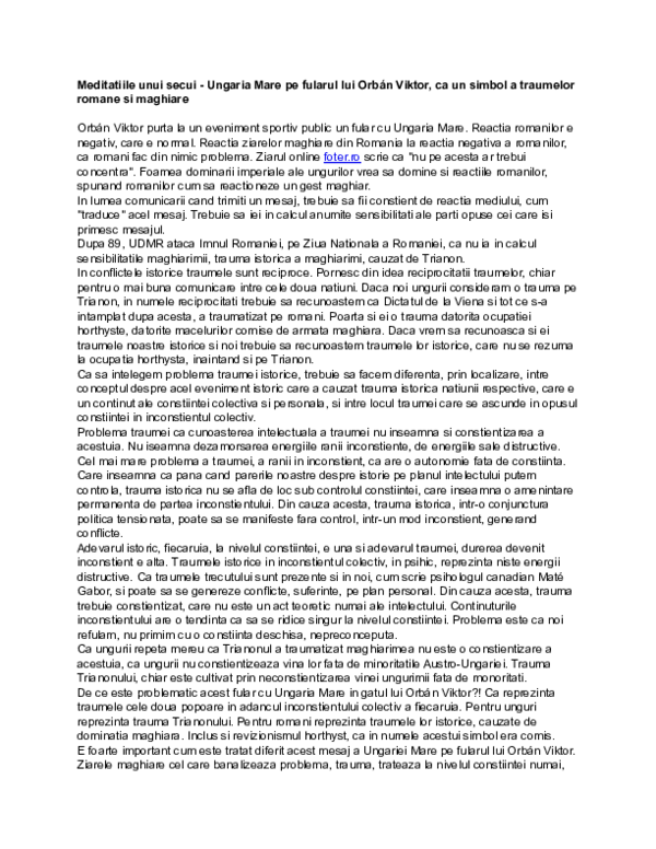 (PDF) Meditatiile unui secui - Ungaria Mare pe fularul lui Orbán Viktor, ca un simbol a ...