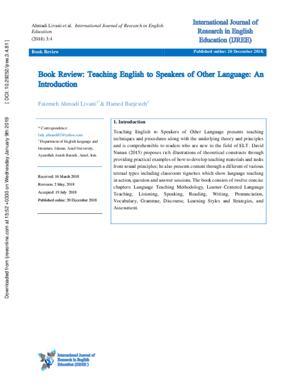 (PDF) Book Review: Teaching English to Speakers of Other Languages: An ...