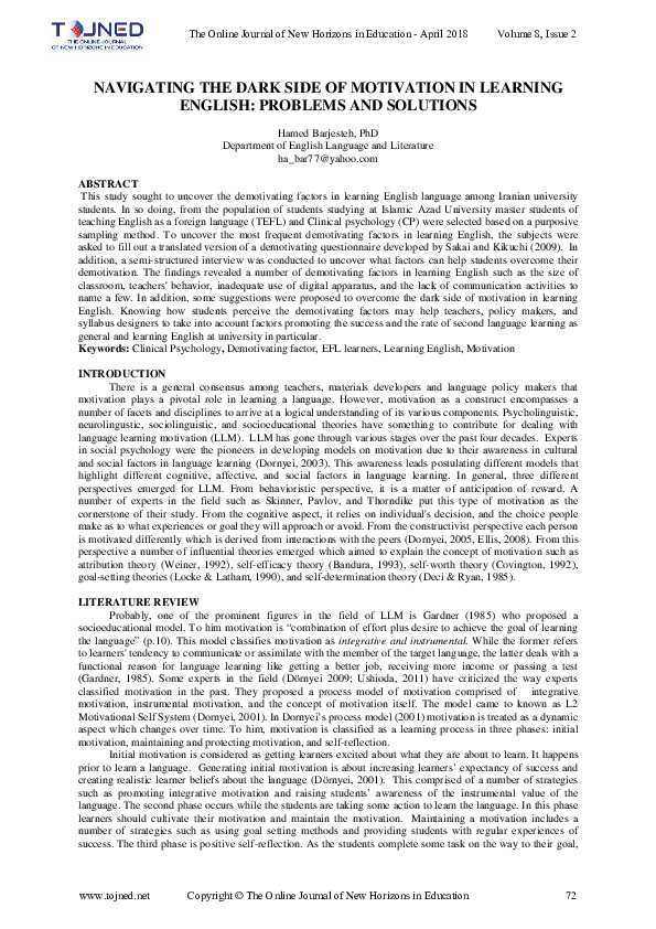 (PDF) Navigating the Dark Side of Motivation in Learning English: Problems and Solutions