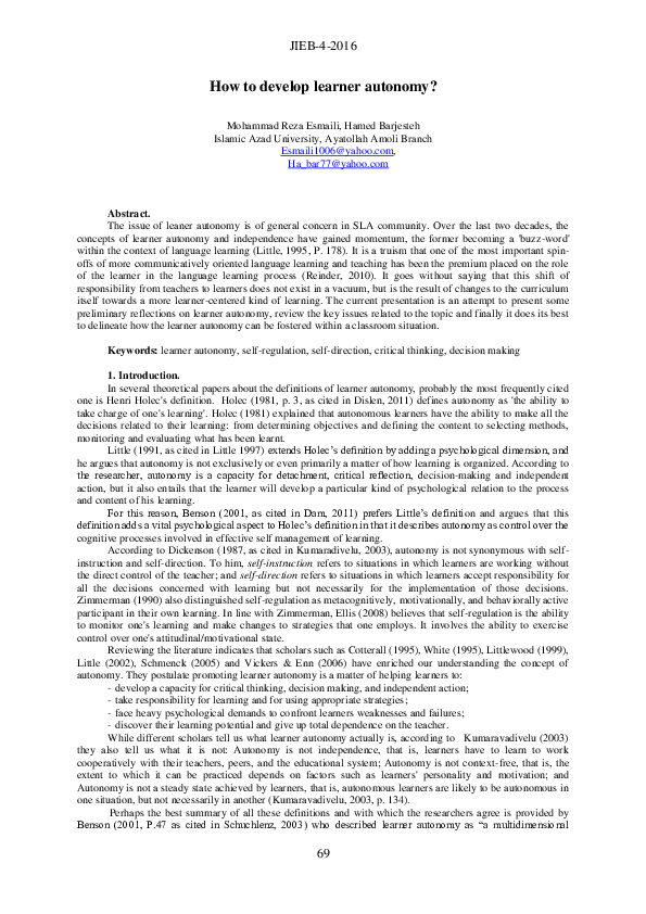 (PDF) How to develop learner autonomy?