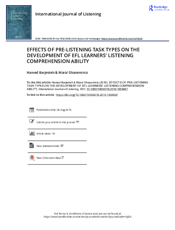 Pdf Effects Of Pre Listening Task Types On The Development Of Efl