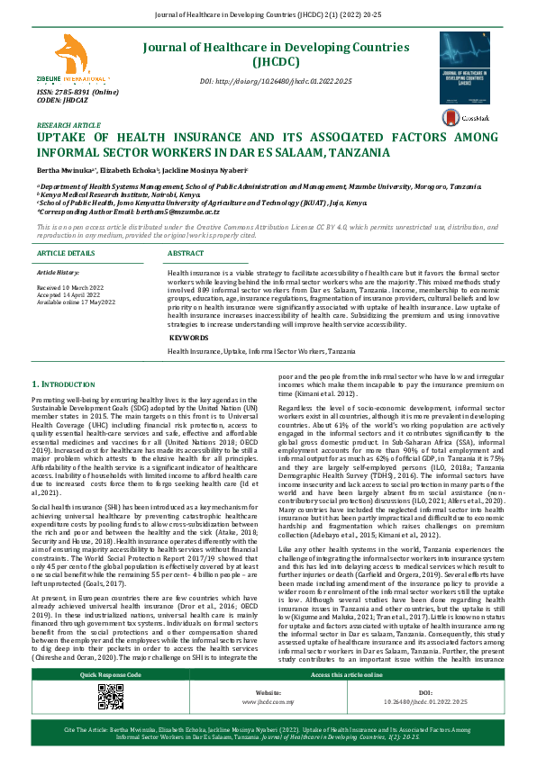 (PDF) Uptake of Health Insurance and Its Associated Factors Among ...
