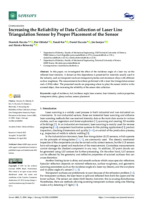 (PDF) Increasing the Reliability of Data Collection of Laser Line Triangulation Sensor by Proper ...