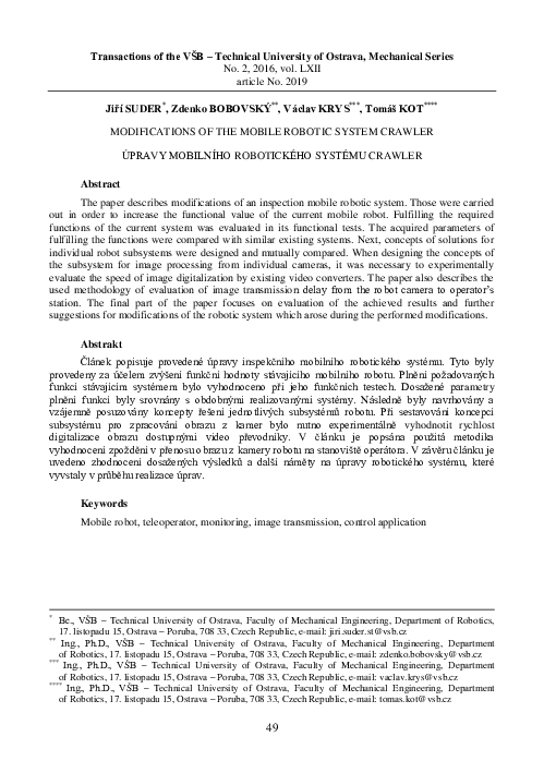 (PDF) Modifications of the Mobile Robotic System Crawler