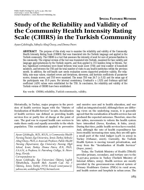 (PDF) Study of the Reliability and Validity of the Community Health ...