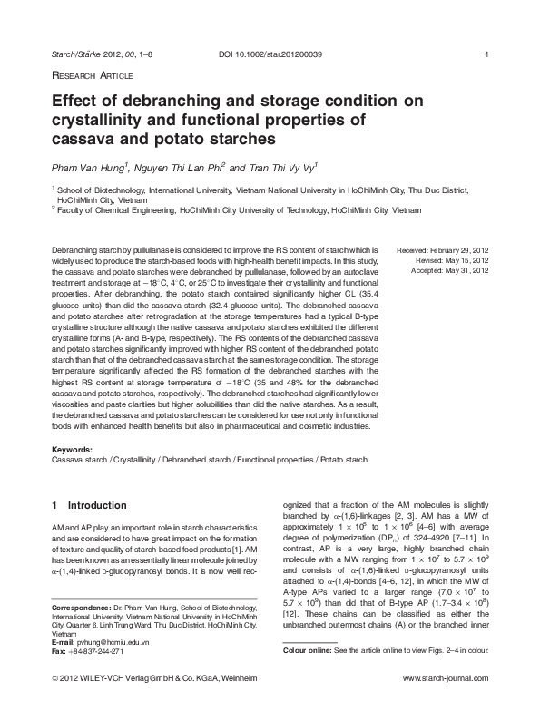 (PDF) Effect of debranching and storage condition on crystallinity and functional properties of ...