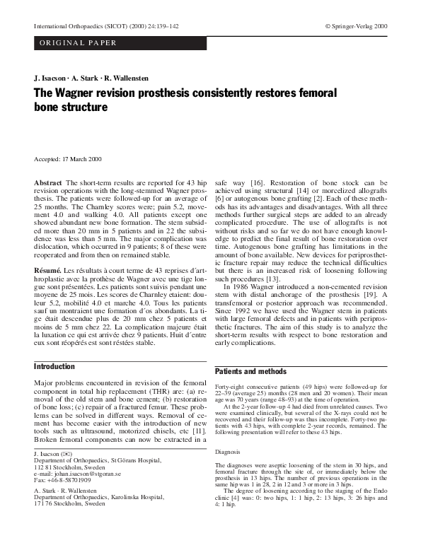 (PDF) The Wagner revision prosthesis consistently restores femoral bone structure