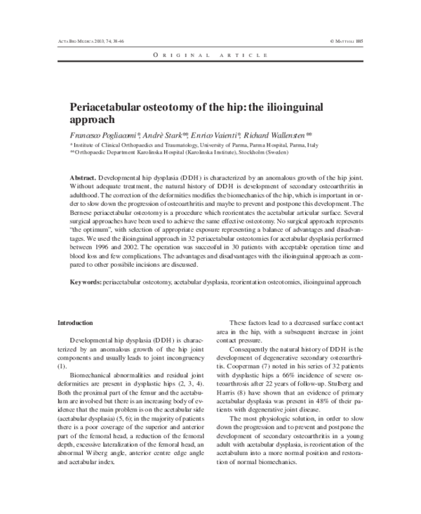 (PDF) Periacetabular osteotomy of the hip: the ilioinguinal approach