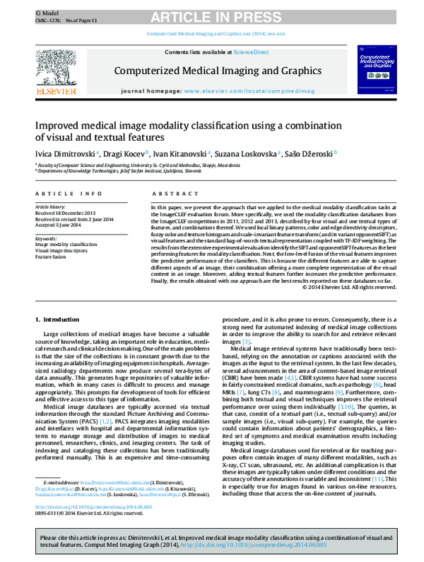 Pdf Improved Medical Image Modality Classification Using A Combination Of Visual And Textual