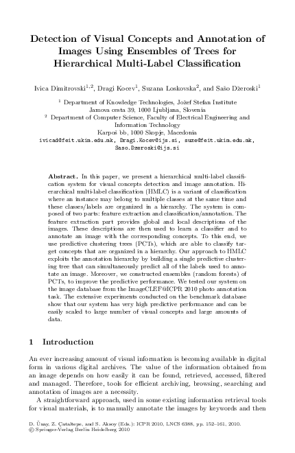 Pdf Detection Of Visual Concepts And Annotation Of Images Using Ensembles Of Trees For