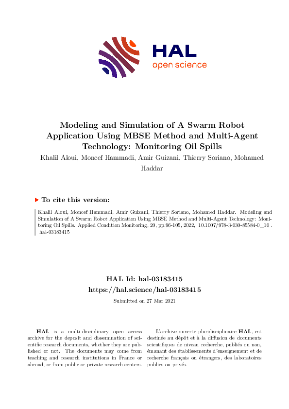 (PDF) Modeling and Simulation of a Swarm Robot Application Using MBSE Method and Multi-agent ...