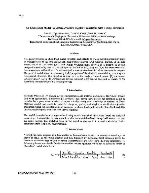 (PDF) An Ebers-Moll model for heterostructure bipolar transistors with ...