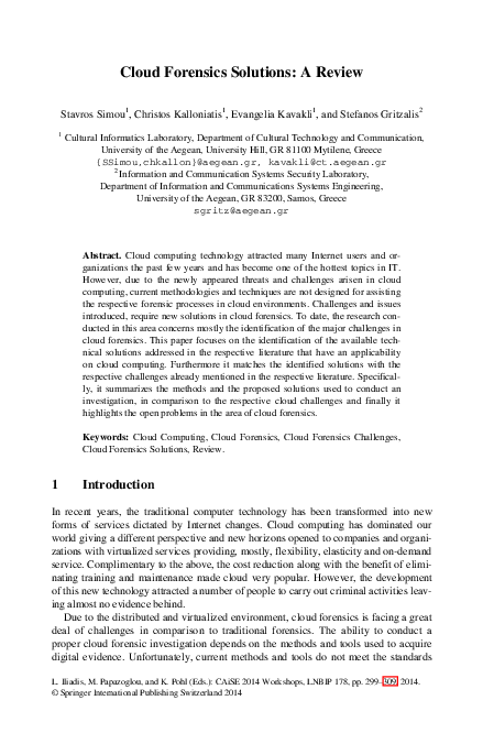 (PDF) Cloud Forensics Solutions: A Review