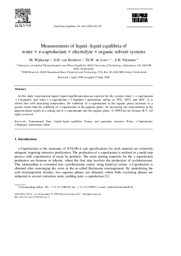 (PDF) Measurements of liquid–liquid equilibria of water+ε-caprolactam ...
