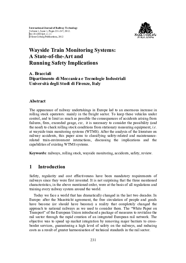 (PDF) Wayside Train Monitoring Systems: A State-of-the-Art and Running ...