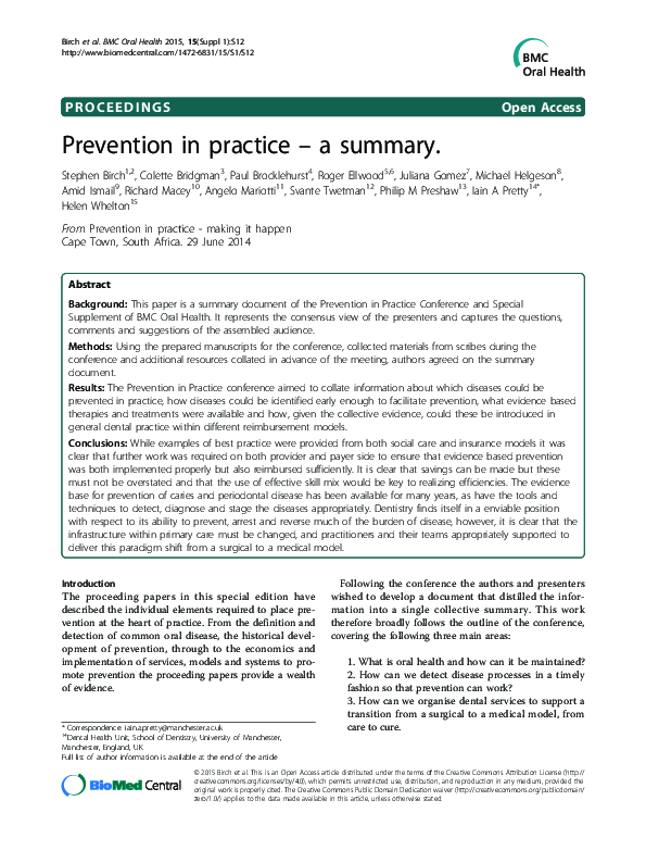 (PDF) Prevention in practice – a summary
