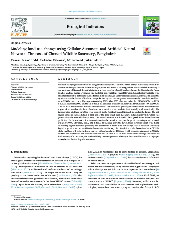 (PDF) Modeling land use change using Cellular Automata and Artificial Neural Network: The case ...