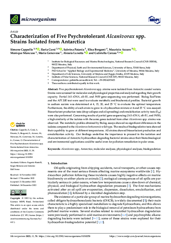 (PDF) Characterization of Five Psychrotolerant Alcanivorax spp. Strains ...