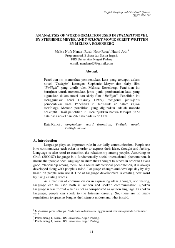 (PDF) An Analysis of Word Formation Used in Twilight Novel by Stephenie Meyer and Twilight Movie ...