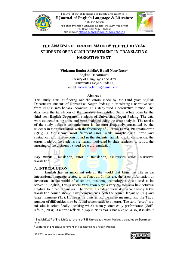 (PDF) The Analysis of Errors Made by The Third Year Students of English Department in ...