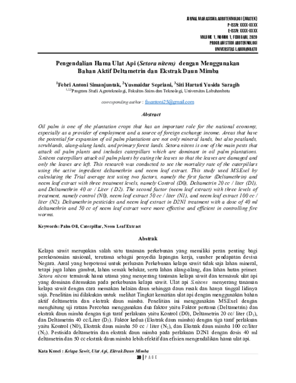 (PDF) Pengendalian Hama Ulat Api (Setora nitens) dengan Menggunakan ...