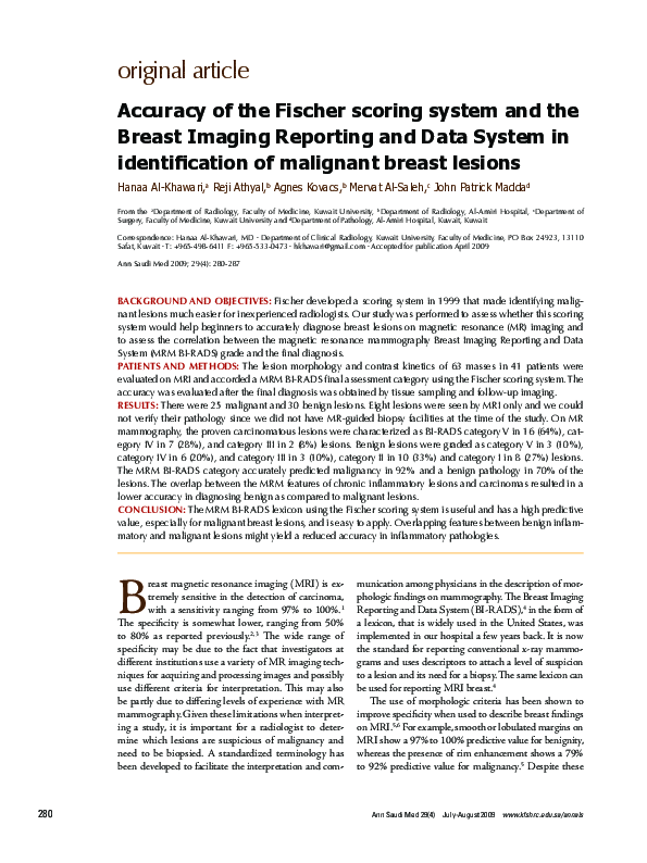 (PDF) Accuracy of the Fischer scoring system and the Breast Imaging ...