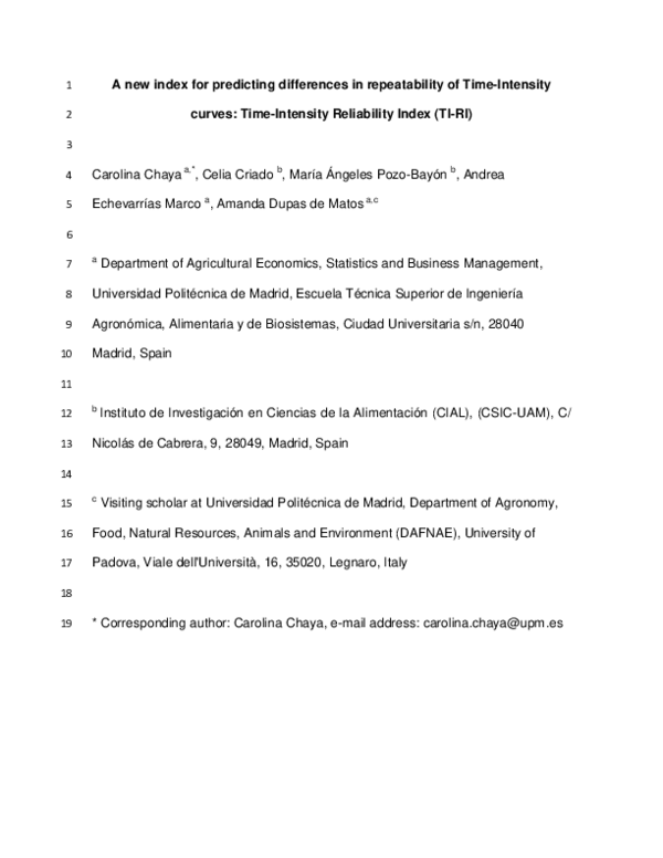 (PDF) A new index for predicting differences in repeatability of Time-Intensity curves: Time ...