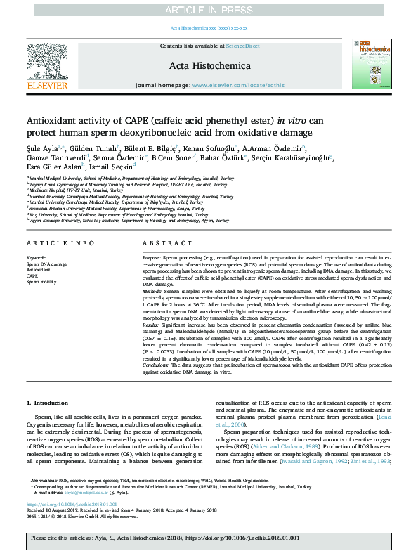 (PDF) Antioxidant activity of CAPE (caffeic acid phenethyl ester) in ...