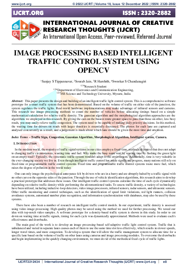 Pdf Image Processing Based Intelligent Traffic Control System Using
