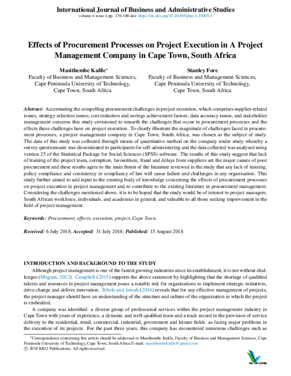 (PDF) Effects of Procurement Processes on Project Execution in A ...