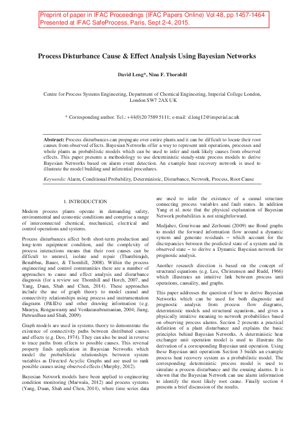 (PDF) Process Disturbance Cause & Effect Analysis Using Bayesian Networks