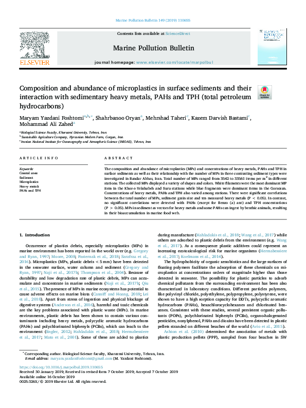 (PDF) Composition and abundance of microplastics in surface sediments ...