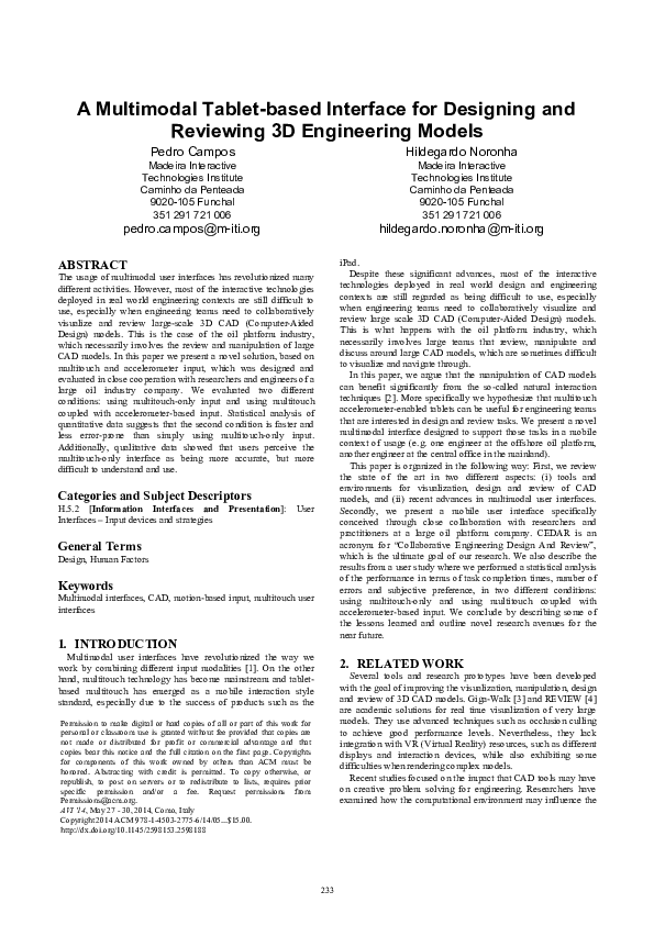 (PDF) A multimodal tablet-based interface for designing and reviewing 3D engineering models